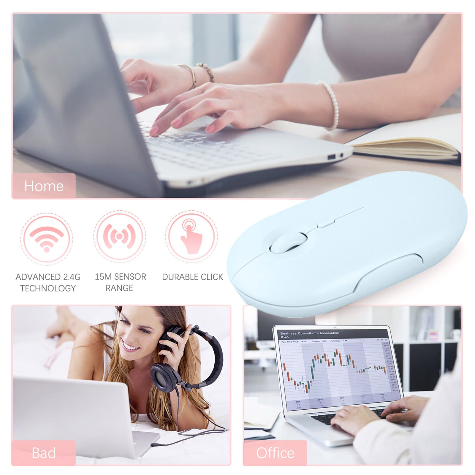 Mpuse 2.4 G USB Bluetooth Laptop Desktop Business Office Pebble ...