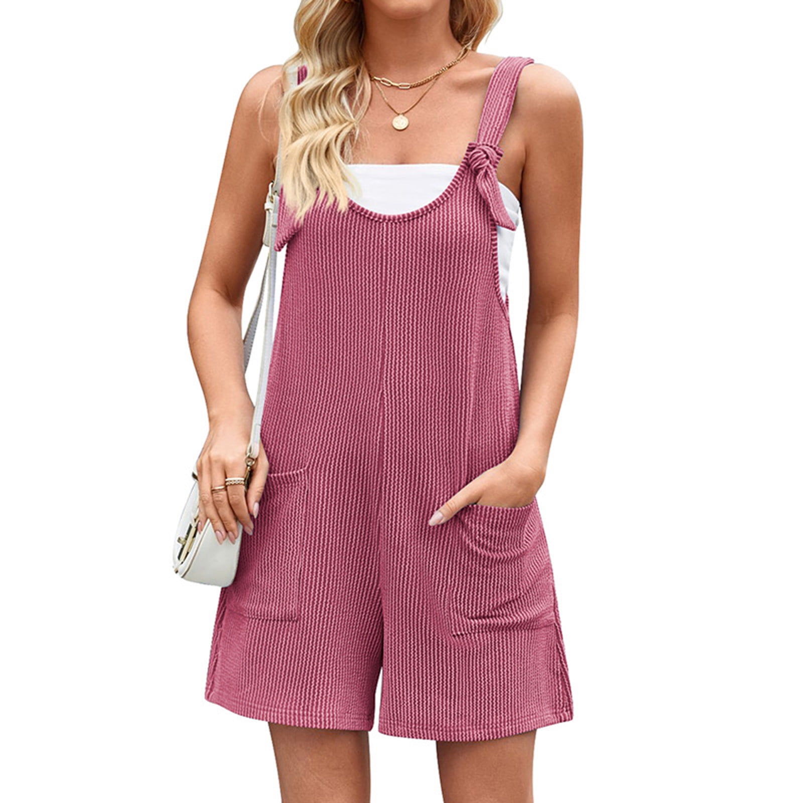 Mqqzkk Knitted Pits Strips Rompers For Women Bodysuit Workout Rompers ...