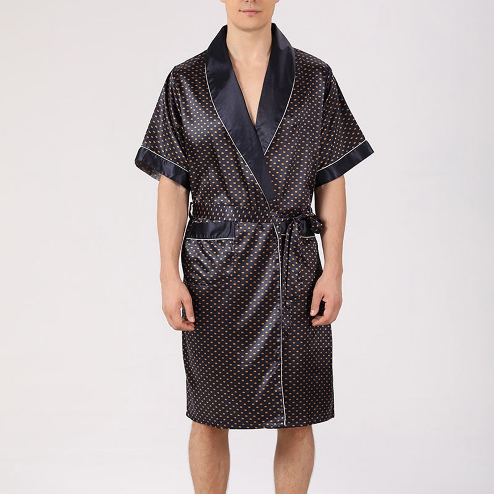 Mqqzkk Polka Point Robes For Men Ice Silk Fashion Bathrobe Short Sleeve ...