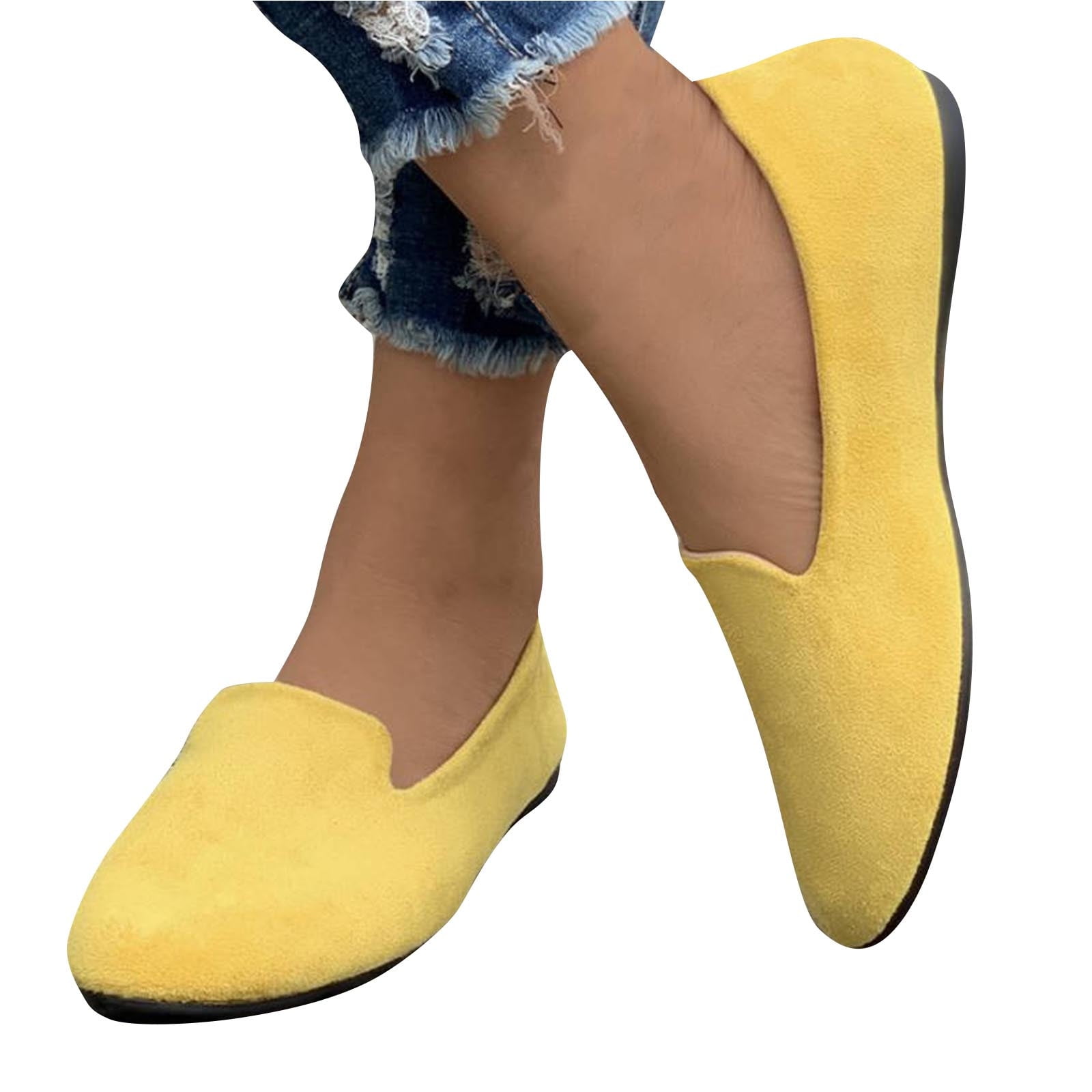 Mqqzkk Women's Flock Flat Shoes Round Toe Non Slip Flats for Dressy ...