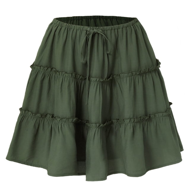 Mqqzkk Women's Summer Skirts High Waist Ruffle Solid Color Tiered A ...