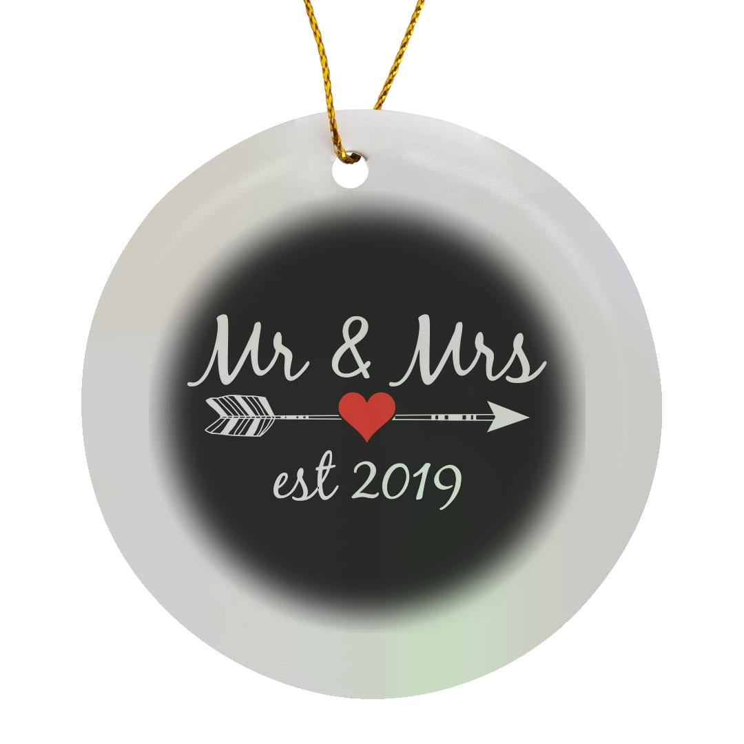 3drose, Mr and Mrs Est 2019 White Lettering and Arrow with Red Heart on ...