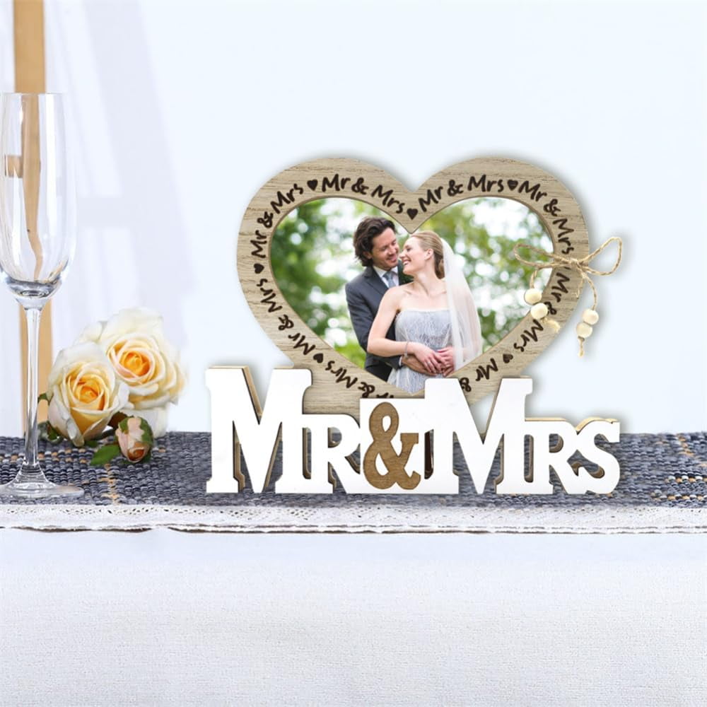 Mr And Mrs Picture Frame, Heart Shaped Wedding Picture Frame, Wedding ...