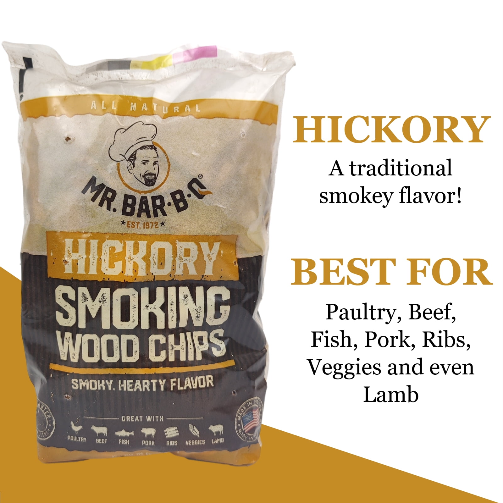 Mr. Bar-B-Q Wood Smoker Chips (Hickory) Made from 100% Hardwood 1.6 ...