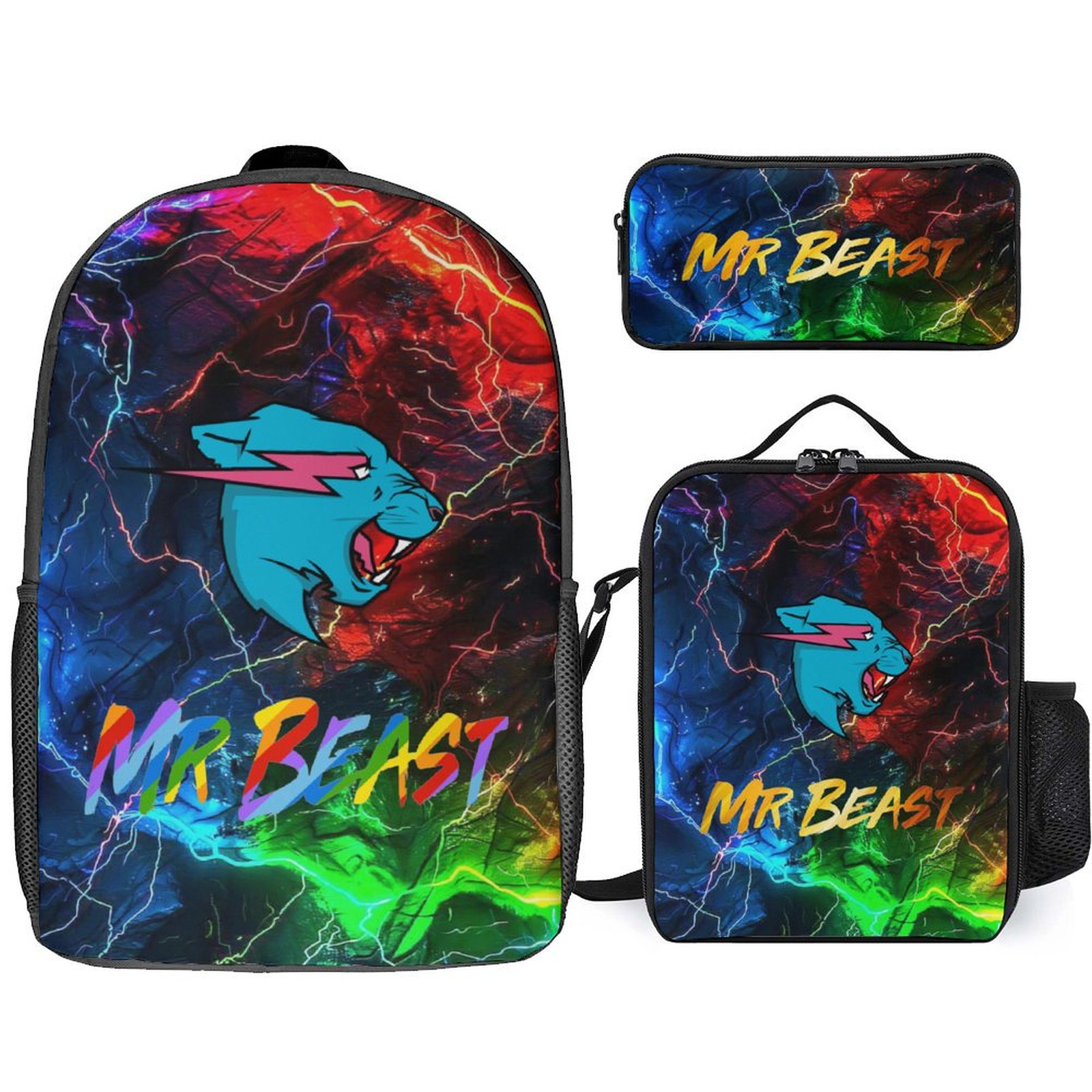 Mr Be-ast 3 Piece Set, 17 Inch Backpack, Lunch Bag, And Sundry Bag ...