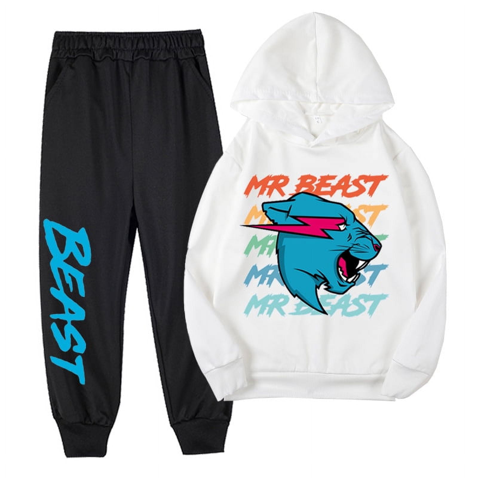 Mr-Be-ast Lightning Cat Kid 2 Piece Outfits Lounge Hoodie Sweatshirt ...