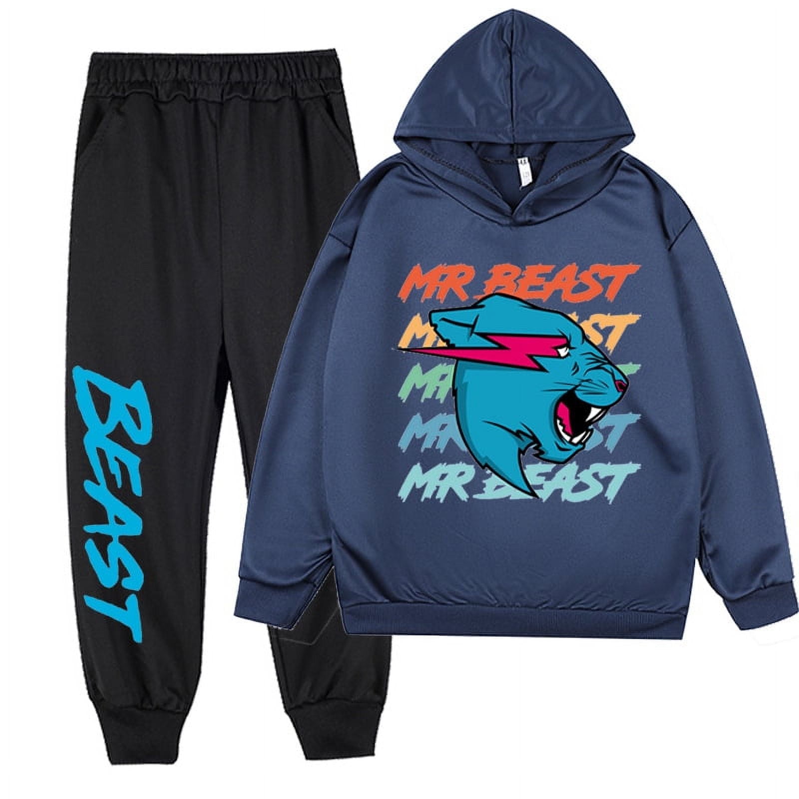 Mr-Be-ast Lightning Cat Kid 2 Piece Outfits Lounge Hoodie Sweatshirt ...