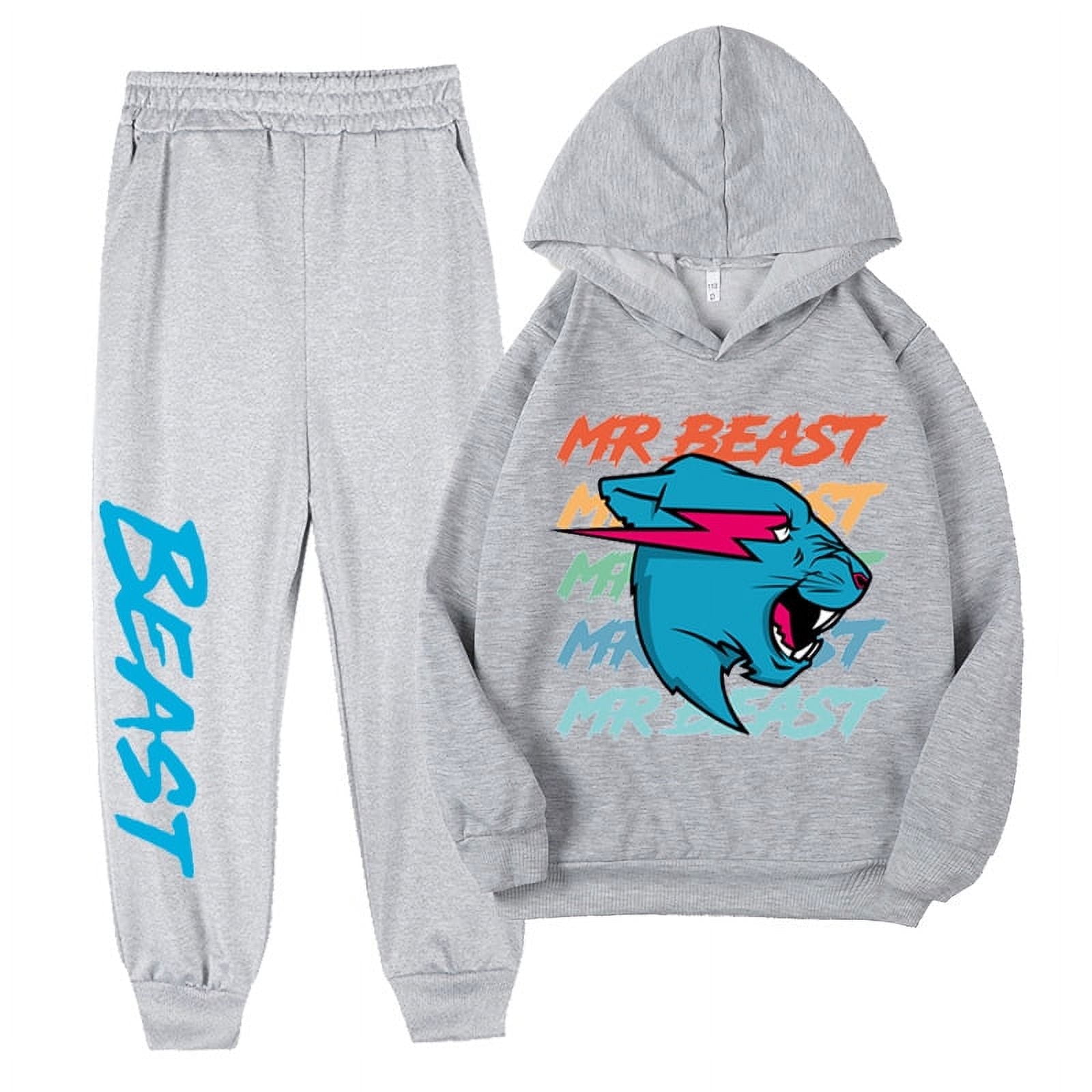 Mr-Be-ast Lightning Cat Kid 2 Piece Outfits Lounge Hoodie Sweatshirt ...