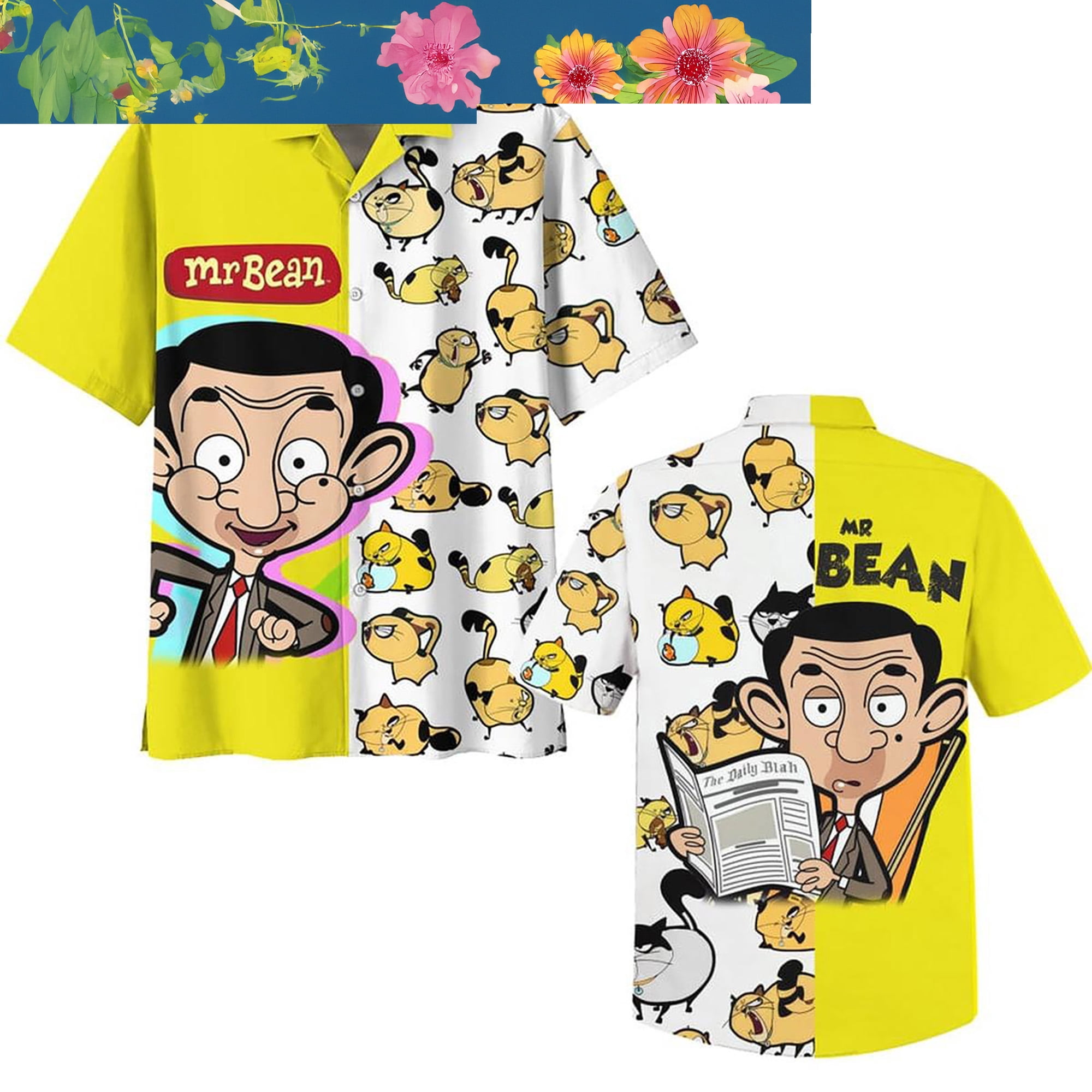 Mr. Bean And His Scrapper Cat Funny Animation Fan Hawaiian Shirts ...
