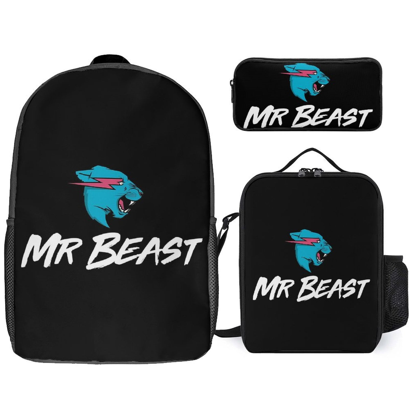 Mr-Beast 3Pcs Backpack Set, 17 Inch Large Capacity Unisex Daypack Lightweight Travel Bag with ...