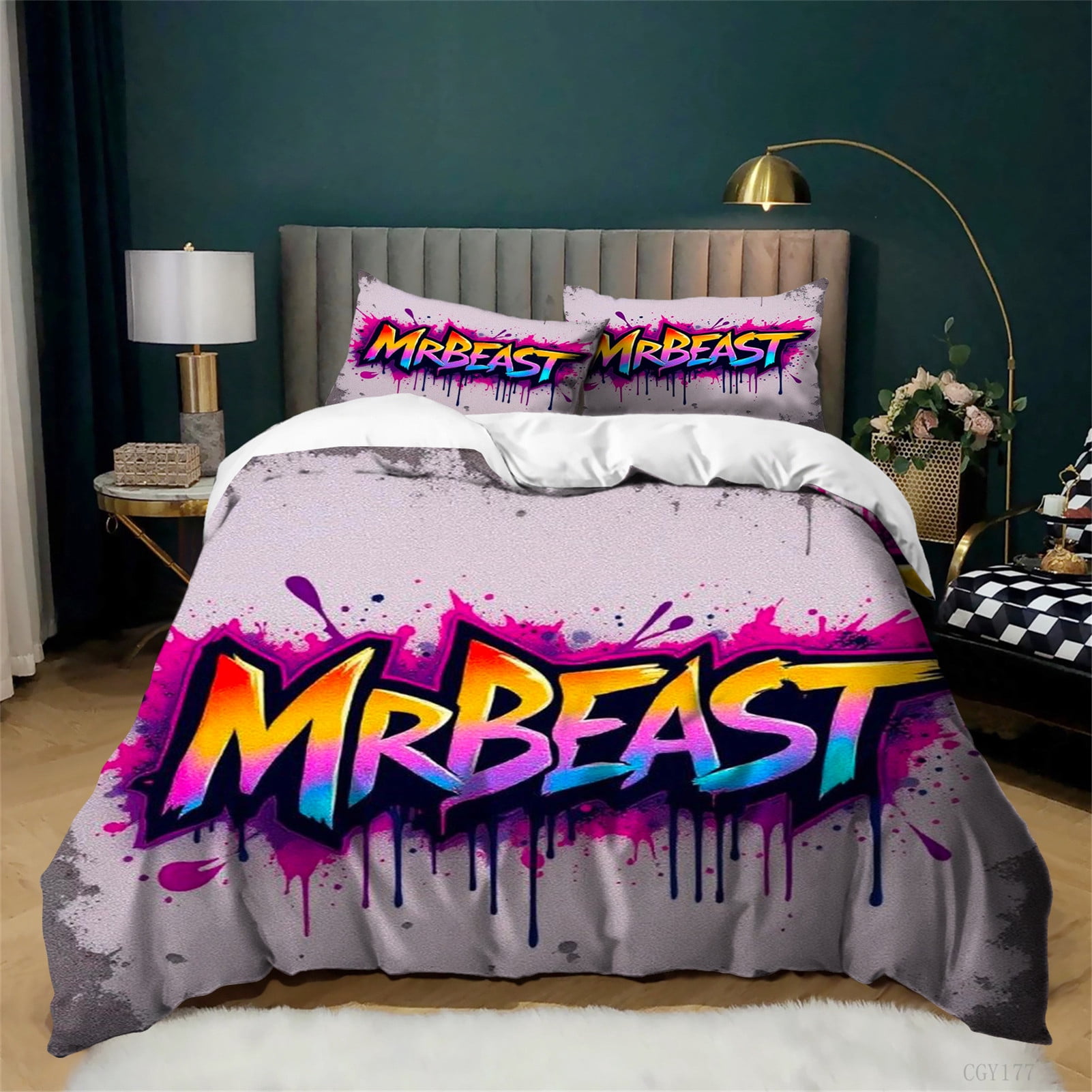 Mr Beast Duvet Cover Set 3 Pieces Lightning Cat Bedding Set Twin Soft ...
