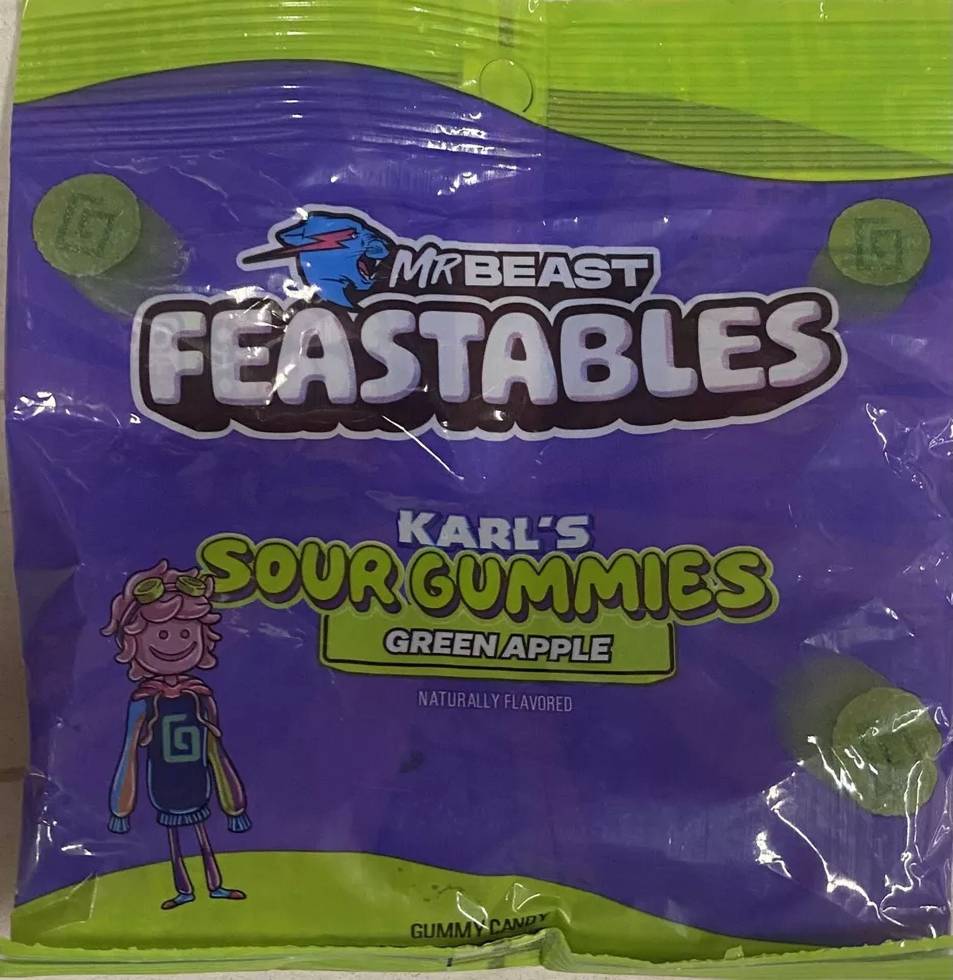 Mr Beast Feastables GREEN APPLE KARL'S SOUR GUMMIES 3.52 oz Bag Candy ...