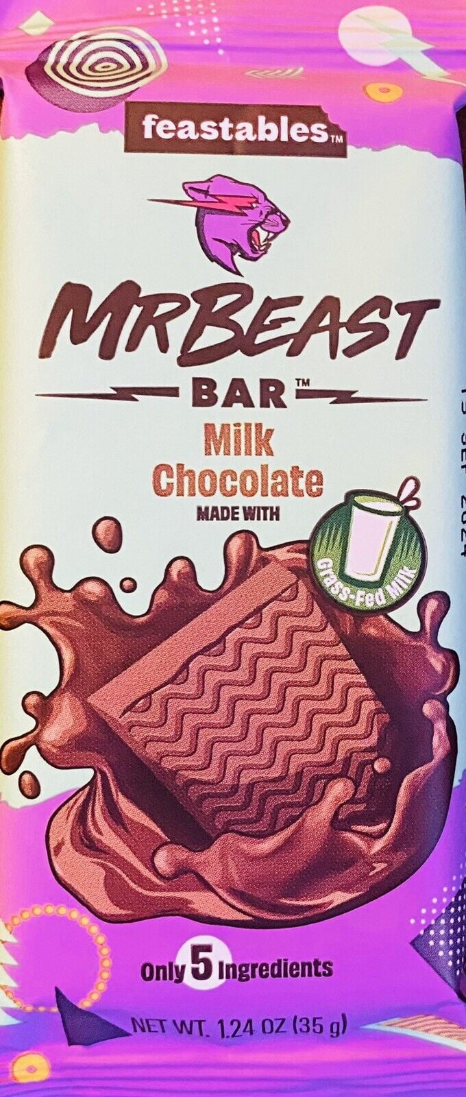 Mr Beast Feastables MILK CHOCOLATE Grass Fed Milk Bar 1.24 oz - FREE ...