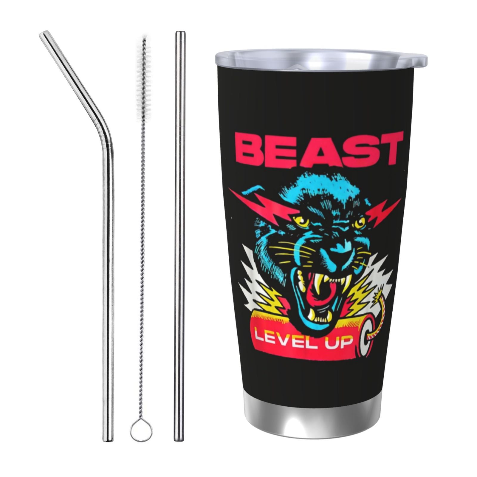 Mr Beast Level Up Logo Water Bottle 20oz Stainless Steel Vacuum Insulated Tumbler - Coffee ...