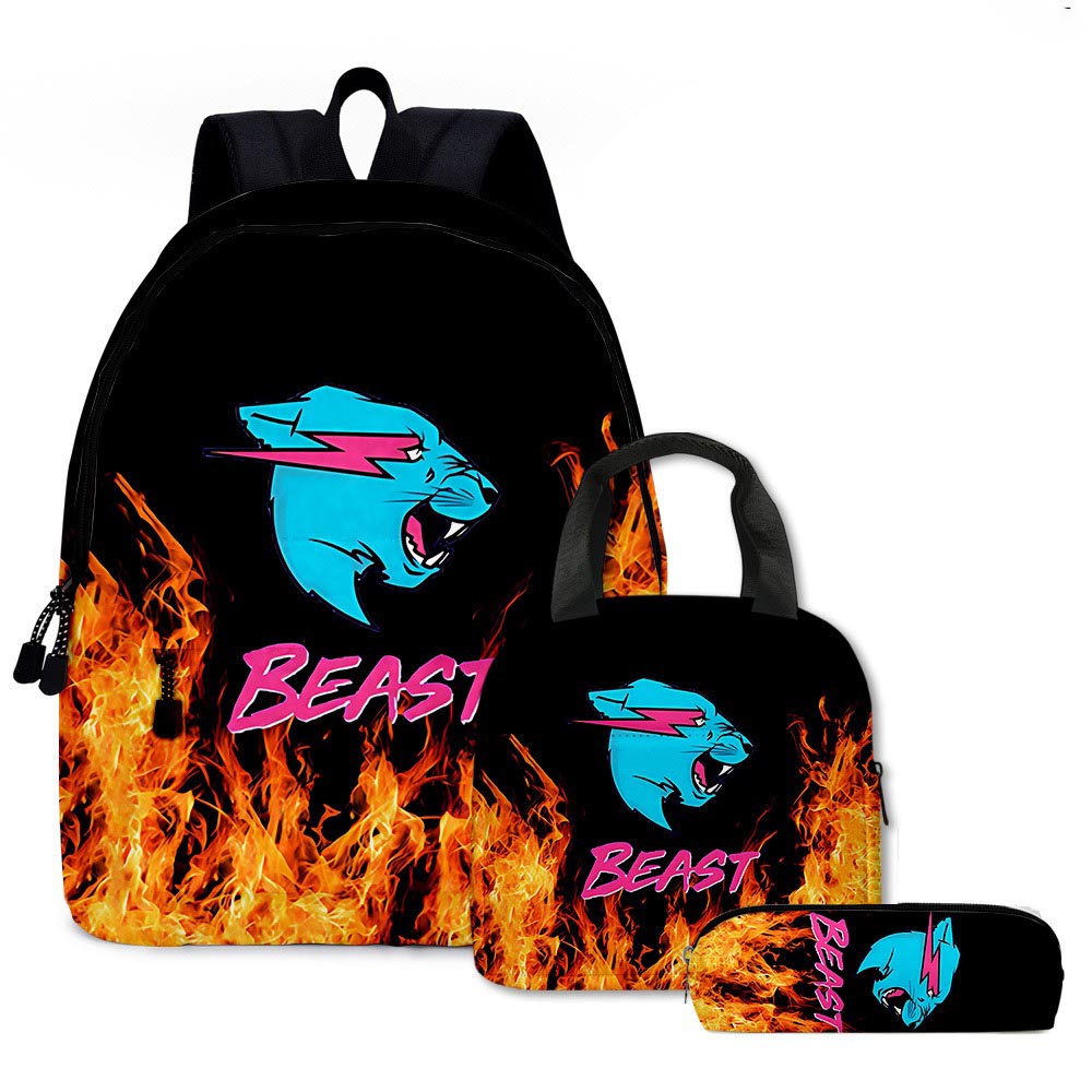 Mr Beast Lightning Cat 3D schoolbag, backpack, lunch bag and pen case ...