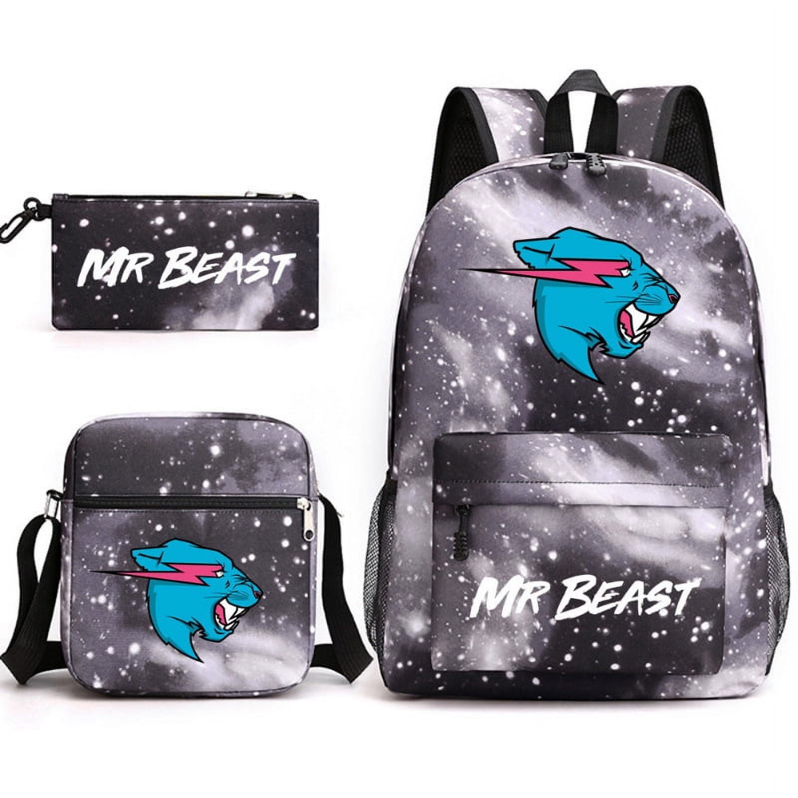 Mr Beast Lightning Cat Backpack Set 3PCS Fashion Cartoon Multi-Function ...