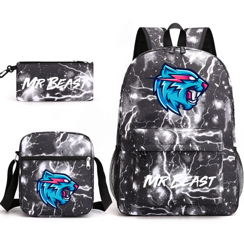 Mr Beast Lightning Cat Backpack Set 3PCS Fashion Cartoon Multi-Function ...