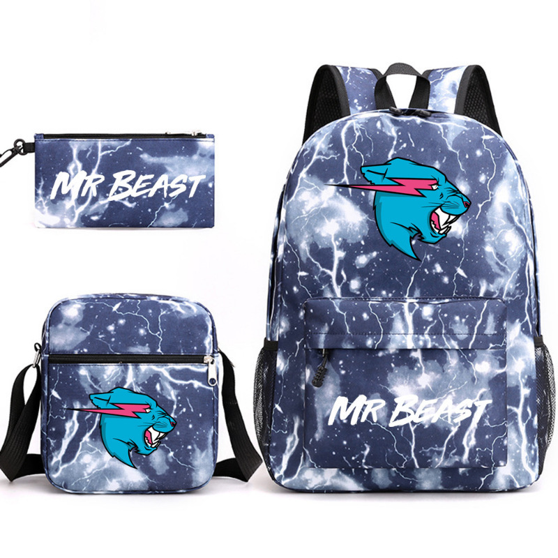 Mr Beast Lightning Cat Backpack Set 3PCS Fashion Cartoon Multi-Function ...