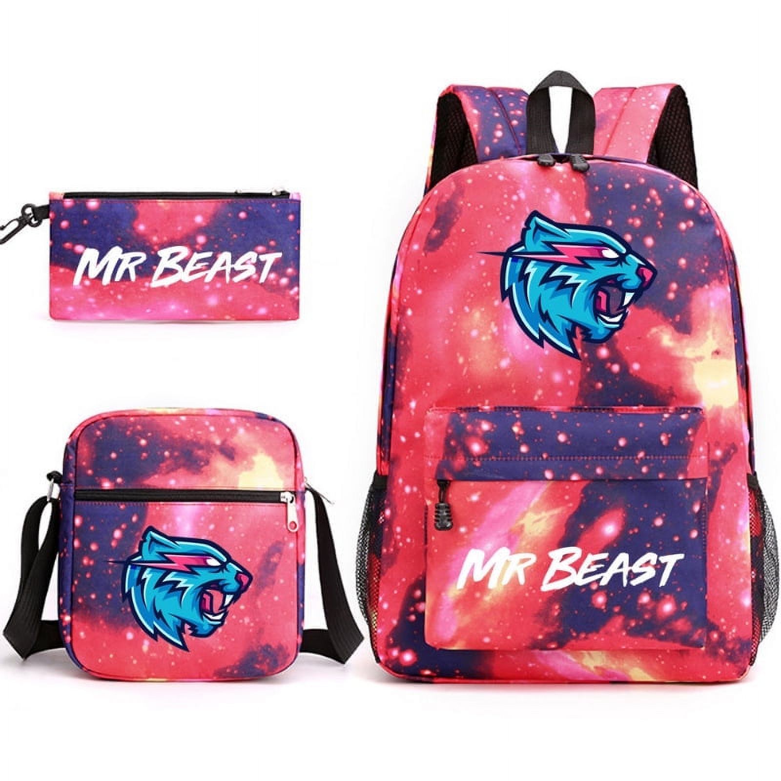 Mr Beast Lightning Cat Backpack Set 3PCS Fashion Cartoon Multi-Function ...