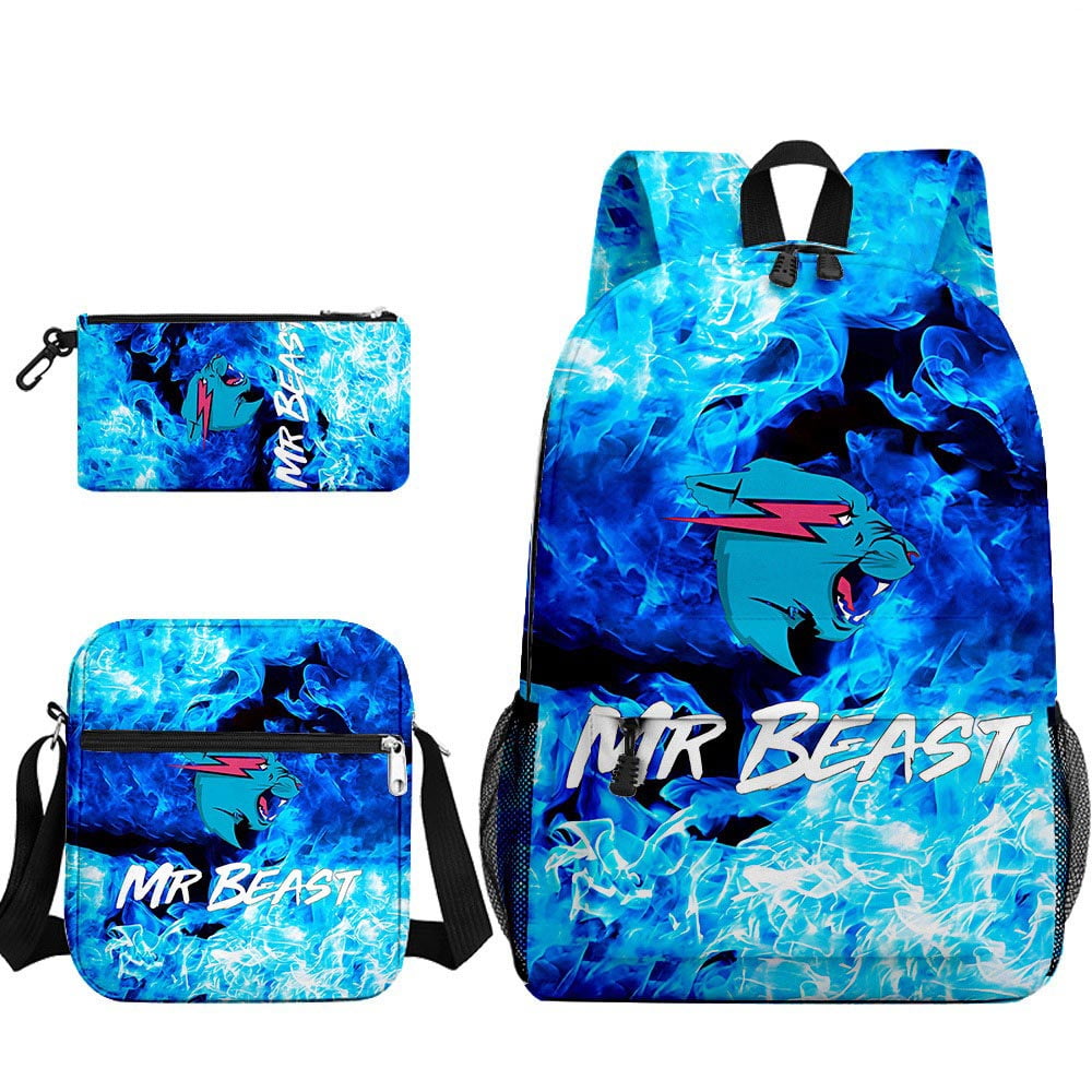 Mr Beast Lightning Cat schoolbag, pencil case, Crossbody bag, three ...