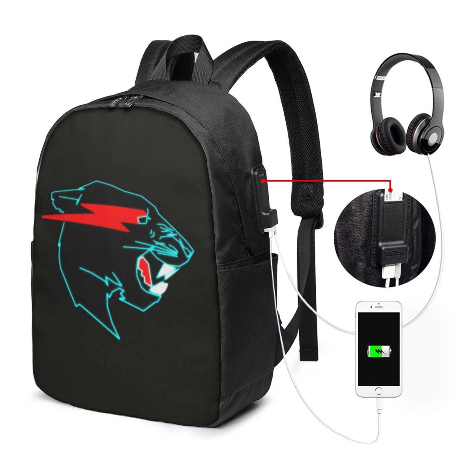 Mr Beast Logo Neon Large Capacity School & Travel Backpack For Men ...