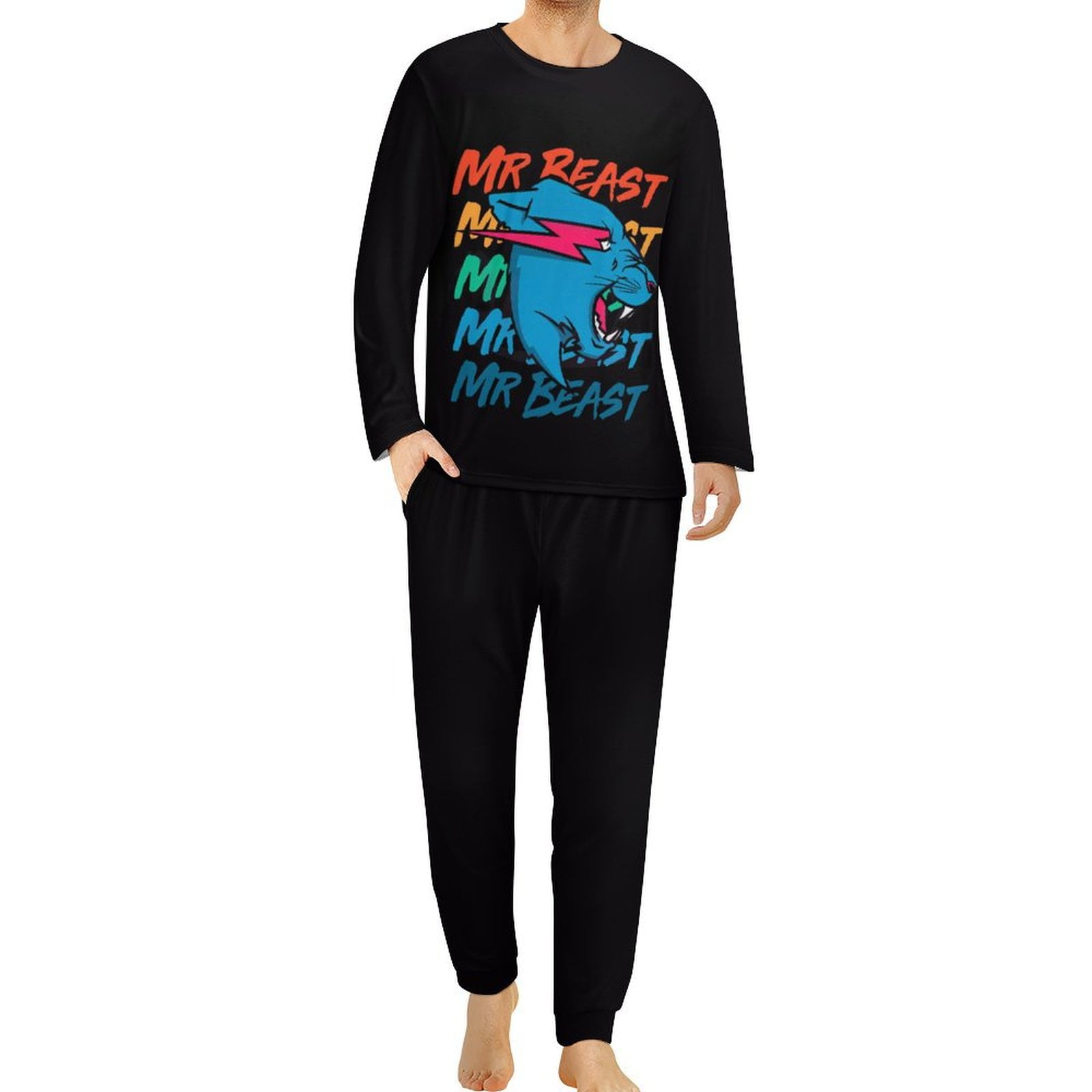 Mr Beast Men's Long Sleeve Pajama，Soft Sleepwear Pjs Long for Comfortable Nights for Men ...
