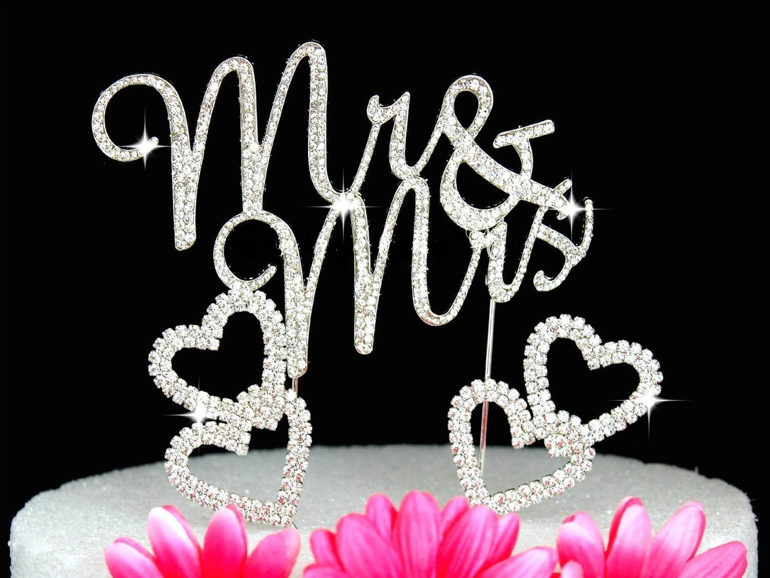 Mr & Cake Toppers Crystal Wedding Cake Topper Bling (Silver Swirl with ...