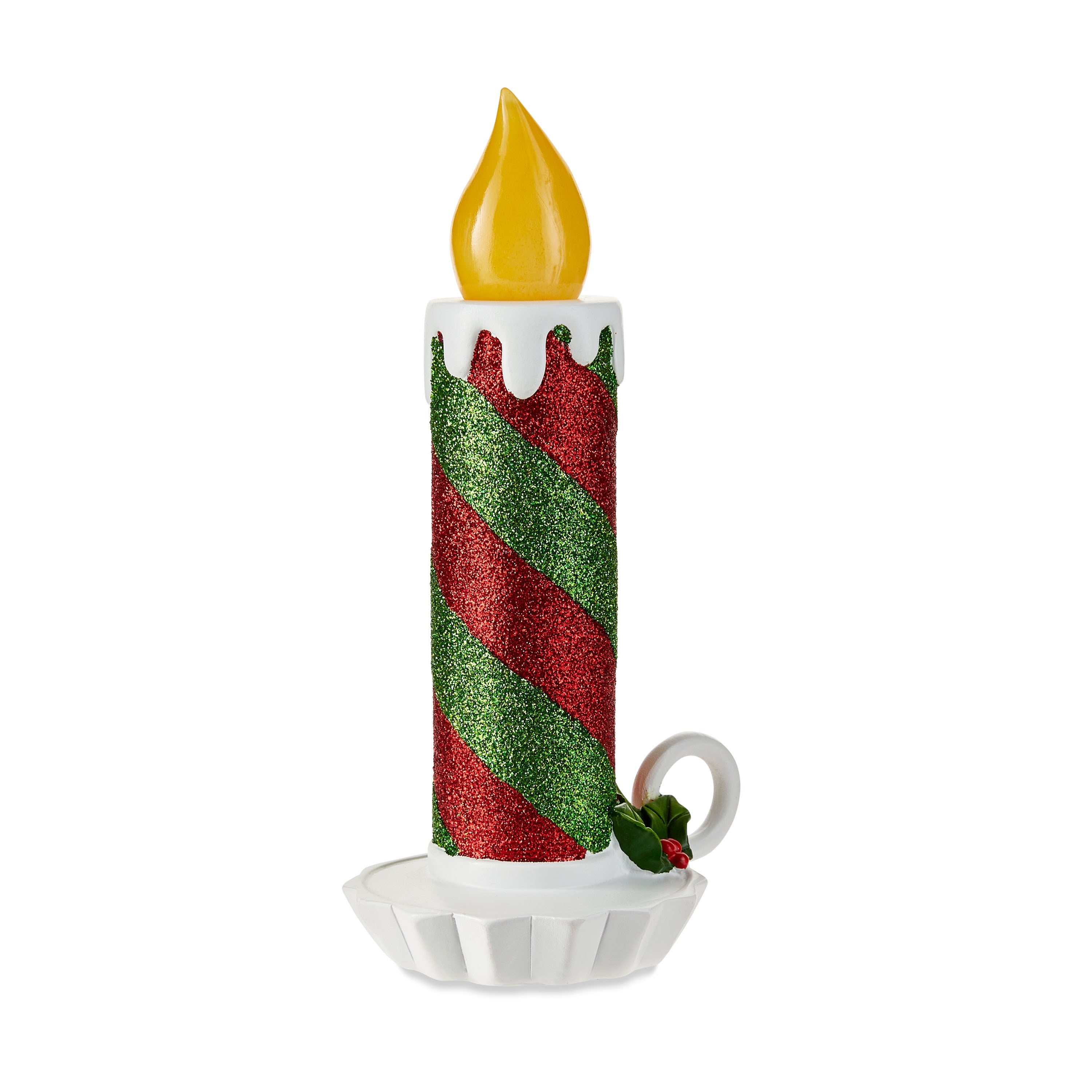 Mr. Christmas 10" Glittery Red & Green Striped Candle Decor - Walmart.com