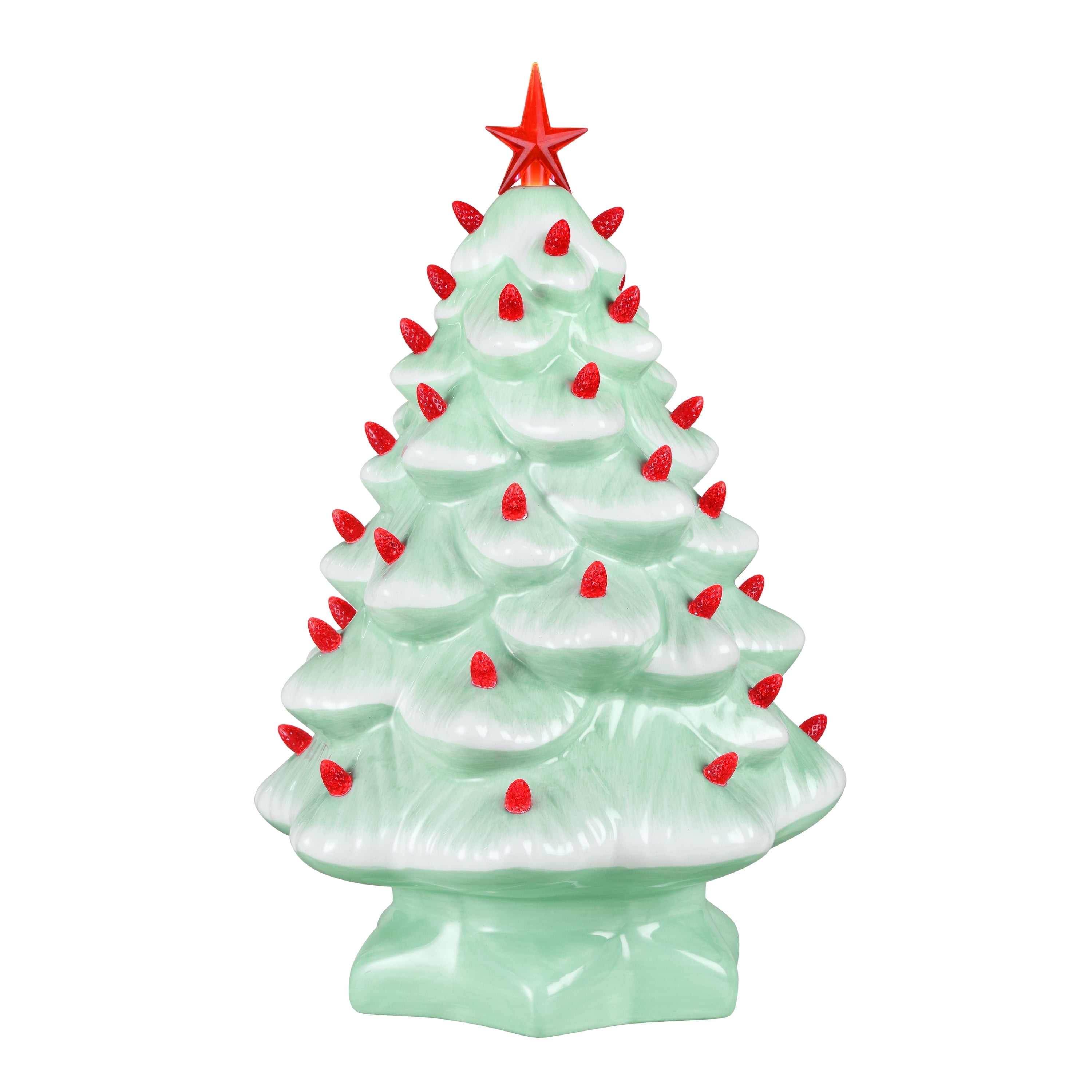 Mr. Christmas 14 in. Nostalgic Ceramic Tree - Seafoam with Red Bulbs ...