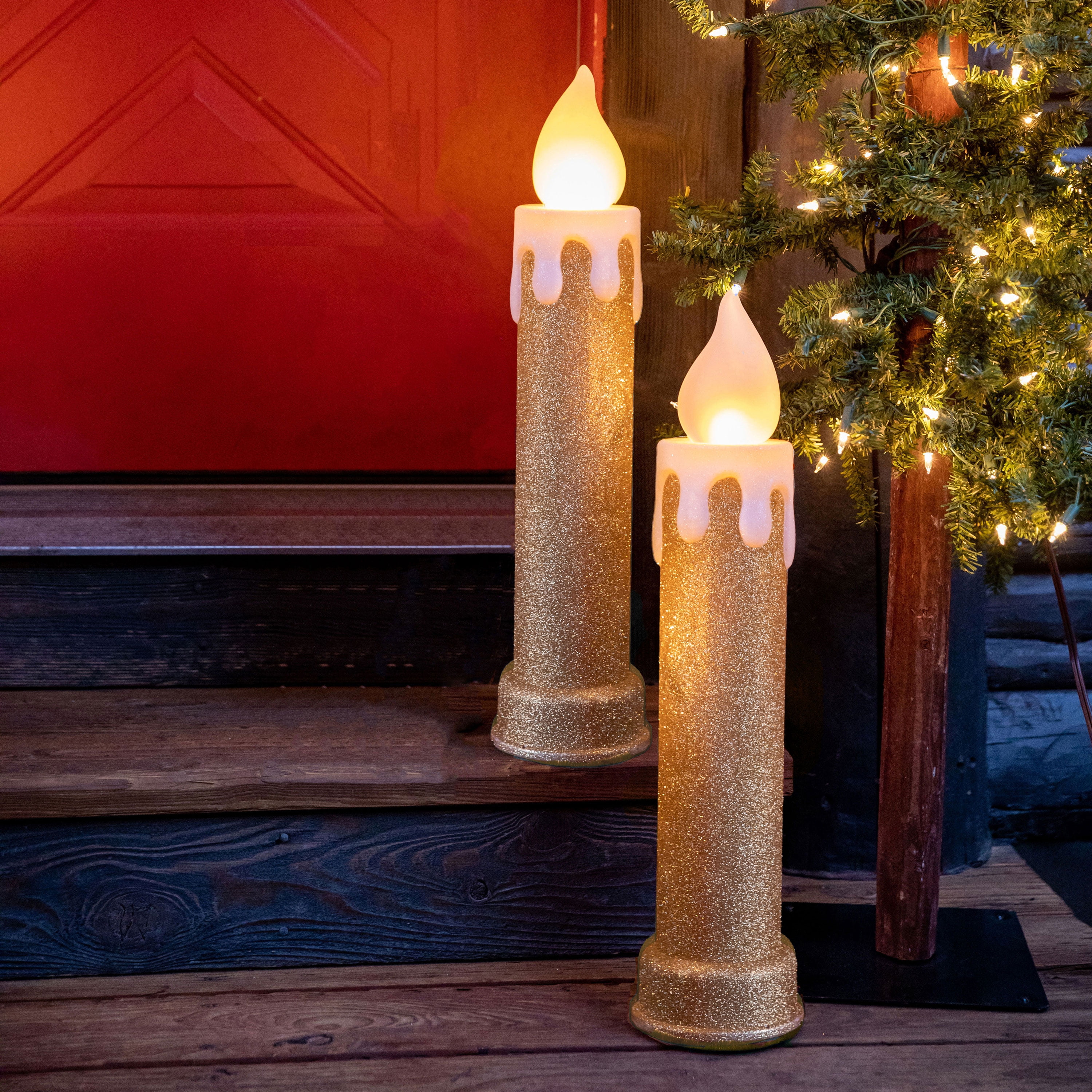 Mr. Christmas 24" Gold Glitter LED Light Blow Mold Candles - Holiday ...
