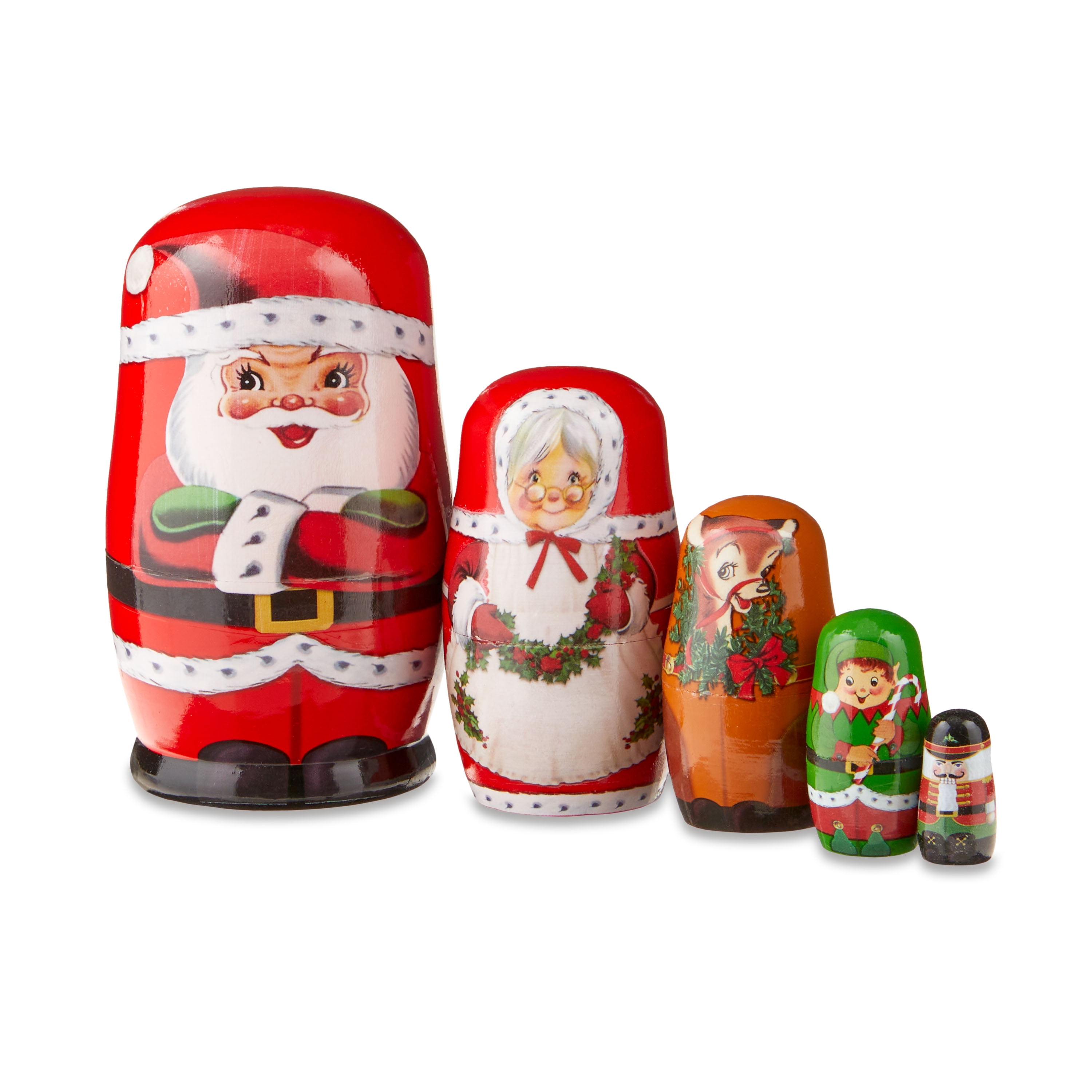 Mr. Christmas 5-Piece Wooden Nesting Christmas Figures Tabletop Décor ...