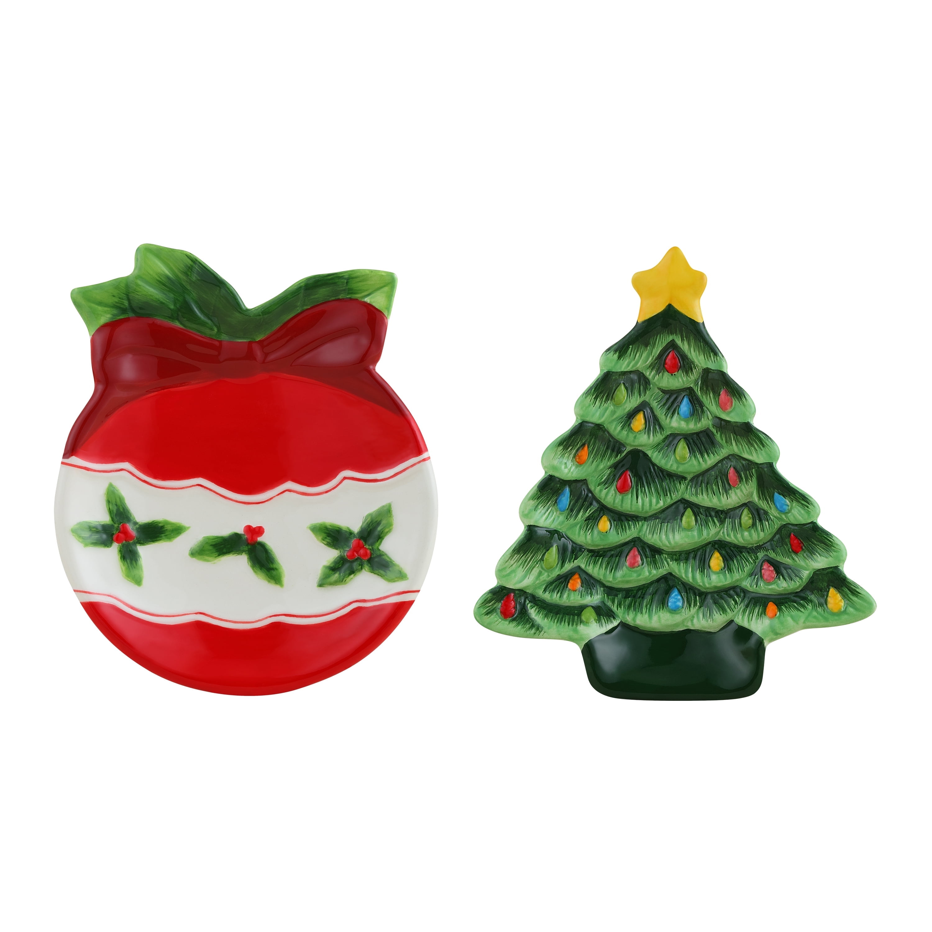Mr. Christmas 6" Ceramic Trinket Tray Set - Ornament and Tree, Red, 5 ...