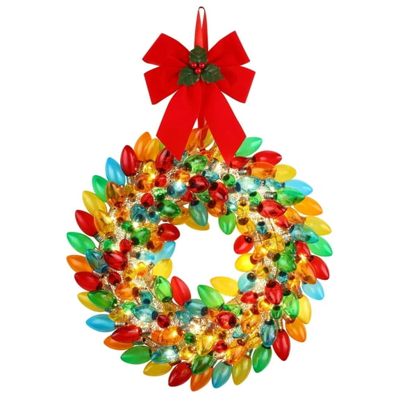 Mr. Christmas 17" Nostalgic Retro C9 Bulb Wreath, Multi Color Holiday ...
