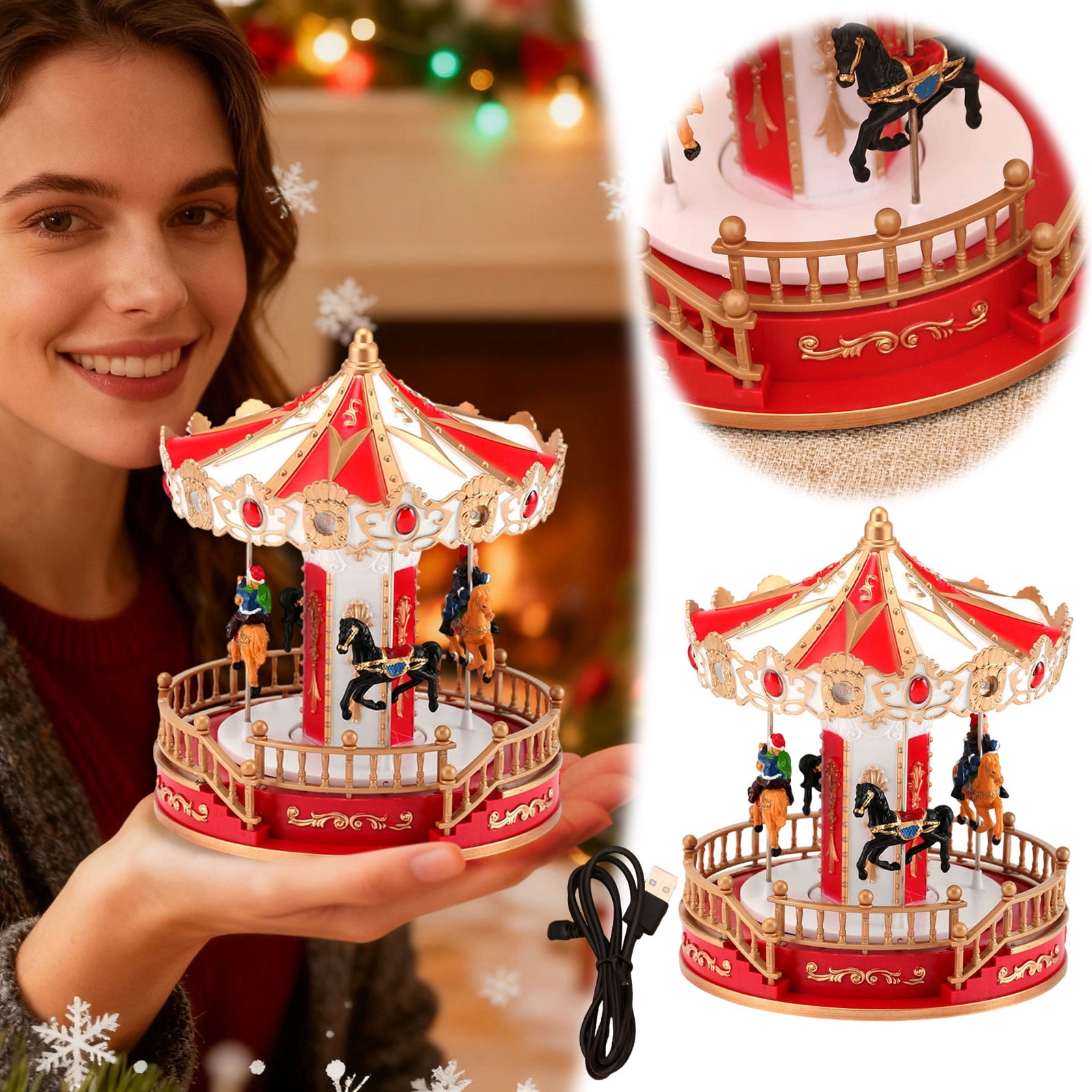 Mr. Christmas Very Merry Carousel Musical Animated Christmas Decoration, LED Lights, Plays 25 ...