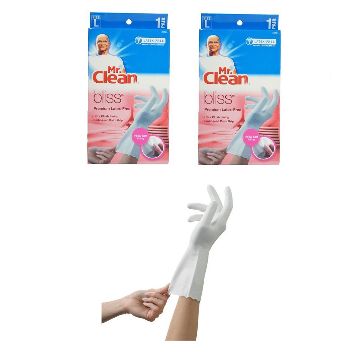 Mr. Clean Bliss Premium Latex-Free Gloves, Large - Dishwashing ...