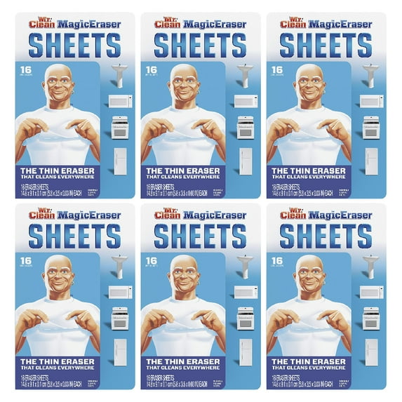 Mr. Clean Magic Eraser Cleaning Sheets, 16 Count White, 6 Pack ...