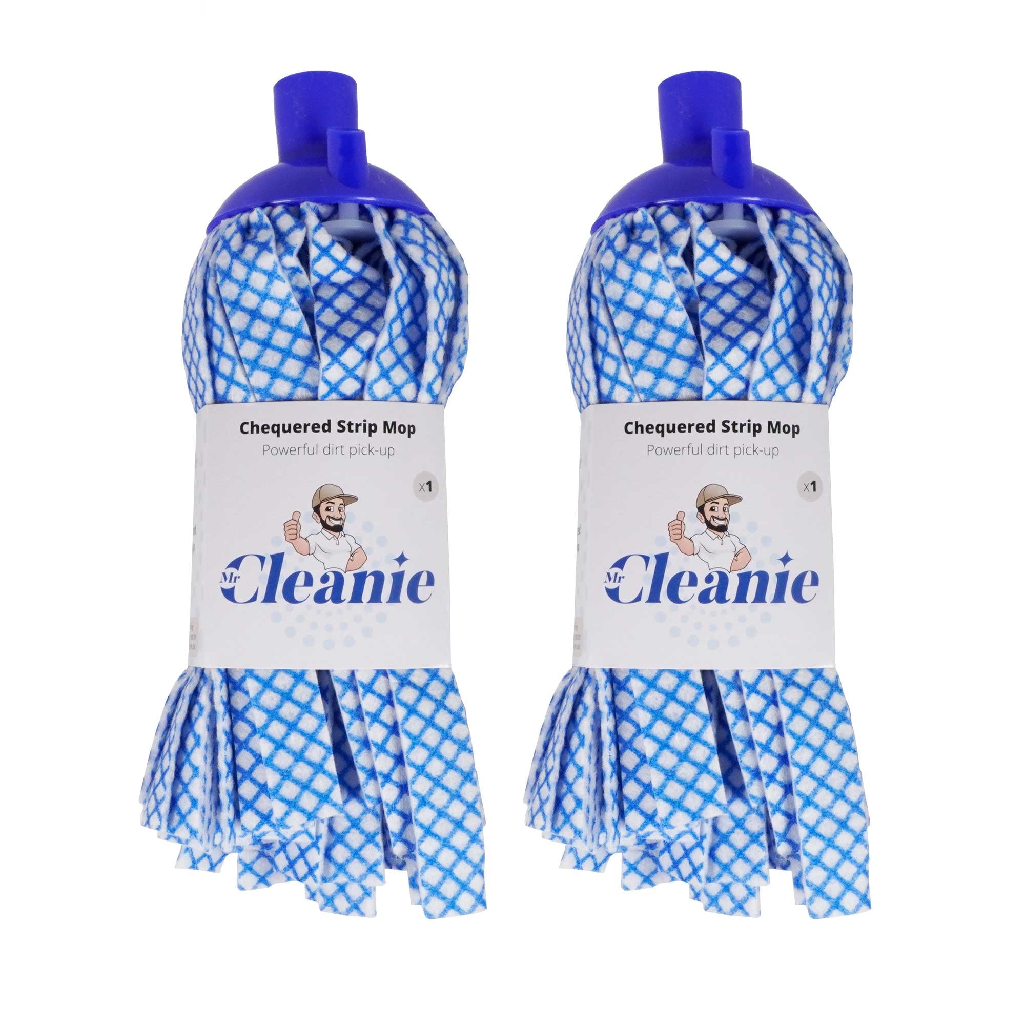 Mr Cleanie 2-Pack Twin Double.Chequered Strip Mop - White and Blue ...