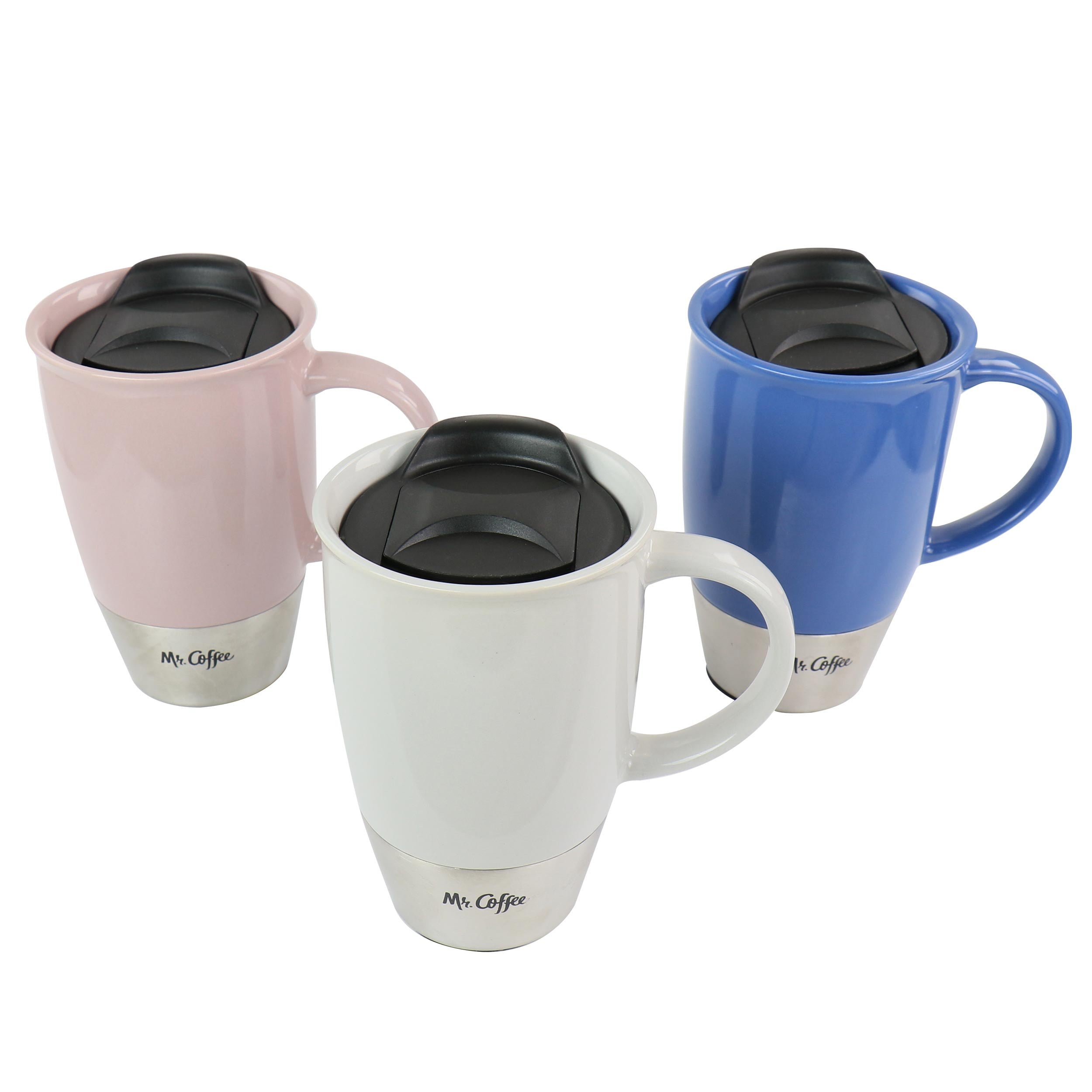 Mr. Coffee 14 oz Stoneware Assorted Travel Mugs set of 3 - 14 oz ...