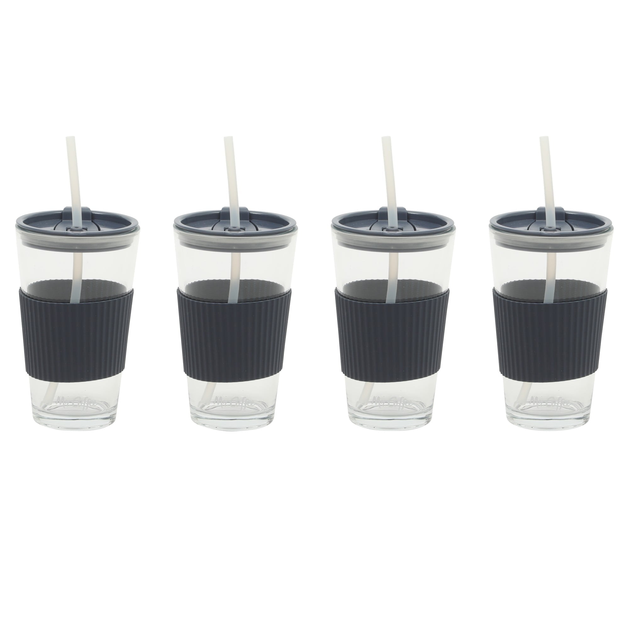 Mr. Coffee 4-Pack 15oz Midnight Blue Glass Tumblers with Lids and ...