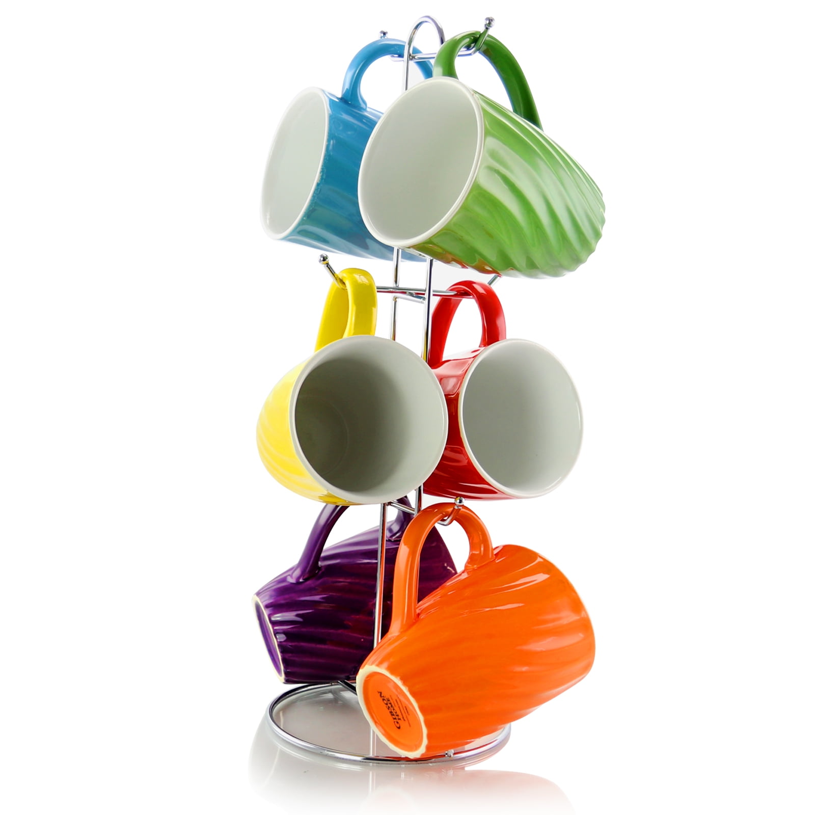 Mr Coffee Color Delight 6 Piece 10 oz. Stoneware Mugs with Metal Rack ...