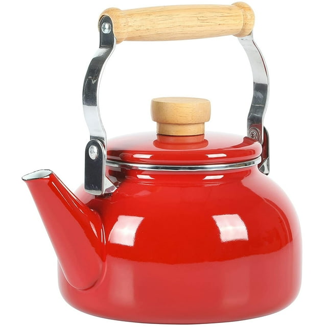 Mr. Coffee Quentin 1.5 QT Enamel On Steel Tea Kettle withWood Handle, Red - Walmart.com