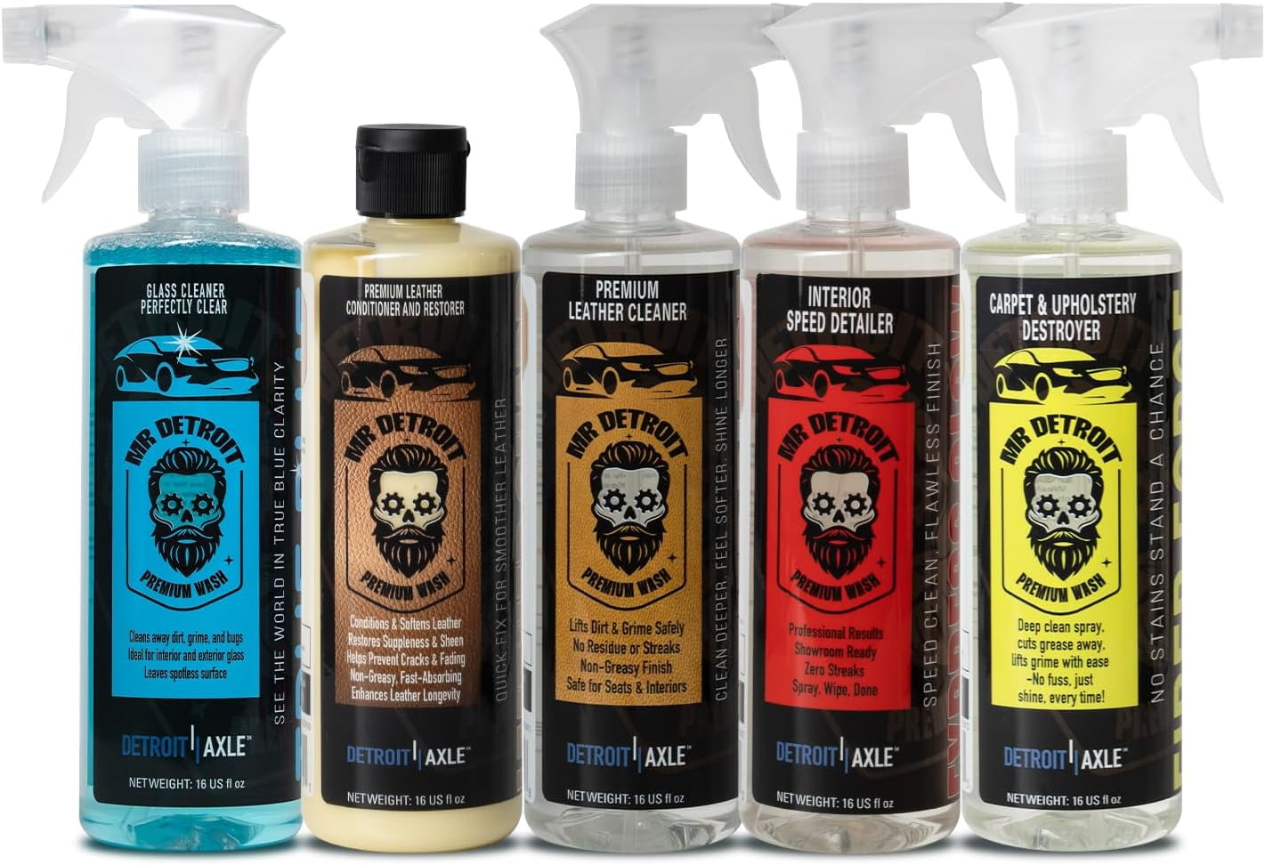 Mr. Detroit - 5pc Interior Detailing Kit, Leather Cleaner & Conditioner ...