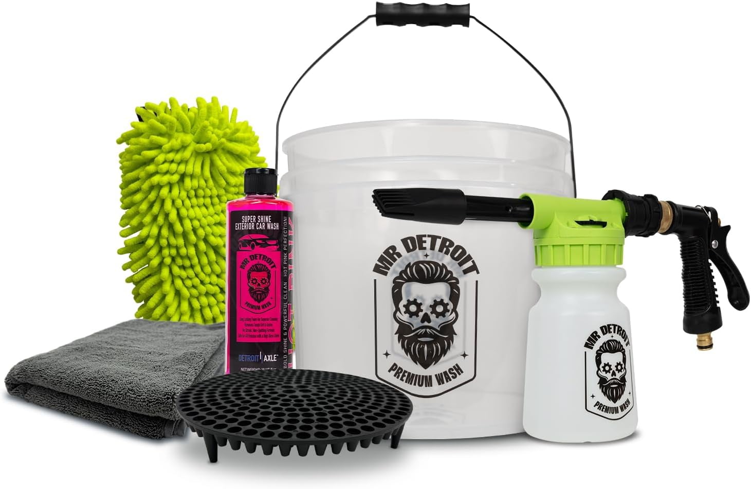 Mr. Detroit - 6pc Car Wash Kit with Plastic White Heavy Duty Bucket ...