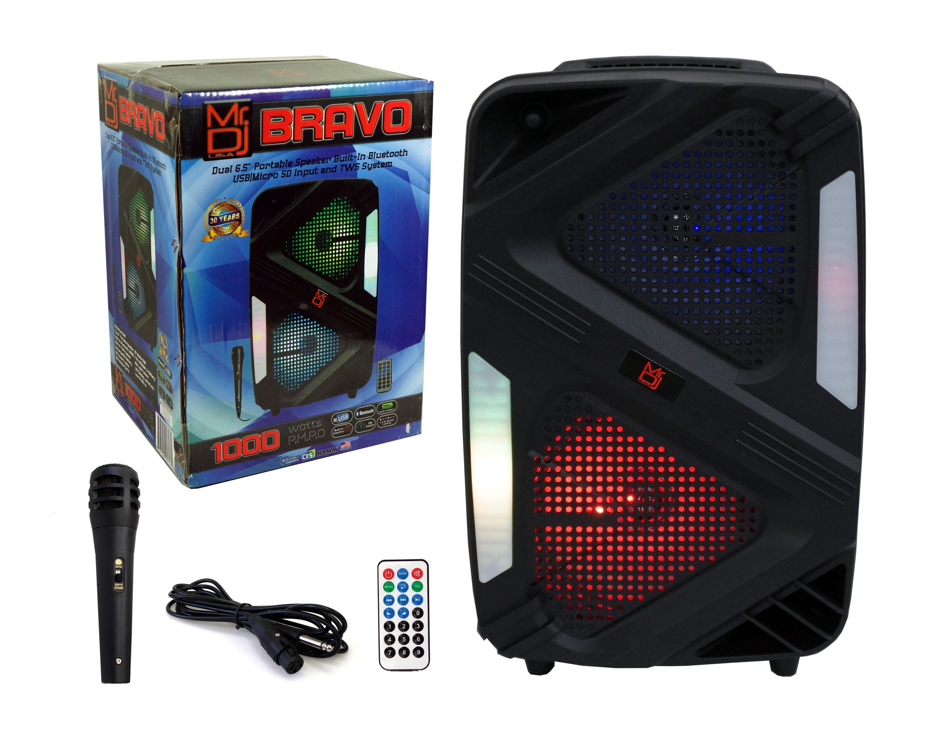 Mr. Dj BRAVO Dual 6.5" Portable Bluetooth Speaker Dual 6.5" Portable PA ...