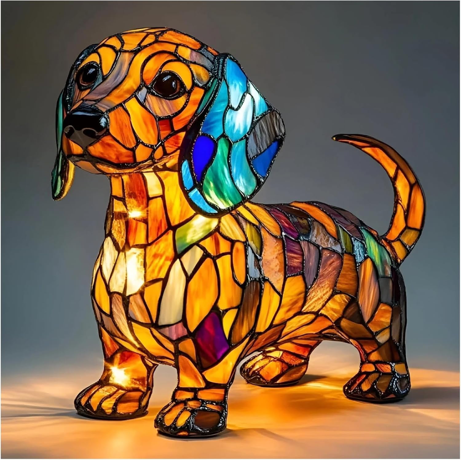 Mr Glow Dog Lamp - 3D Cute Bulldog LED Night Light with Stained Glass ...