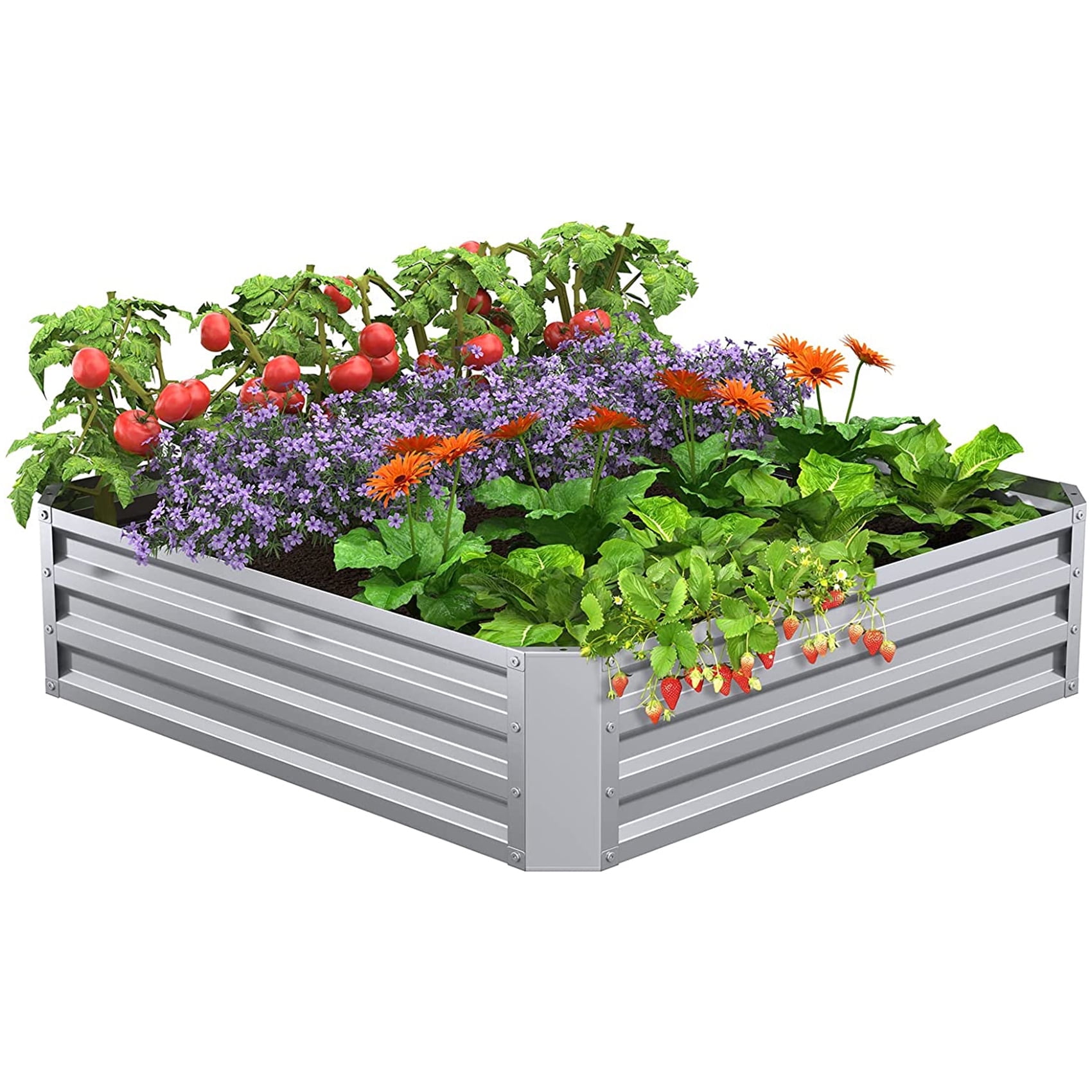 JOZ 4x4x1ft Galvanized Raised Garden Bed Kit, Outdoor Heavy Metal ...