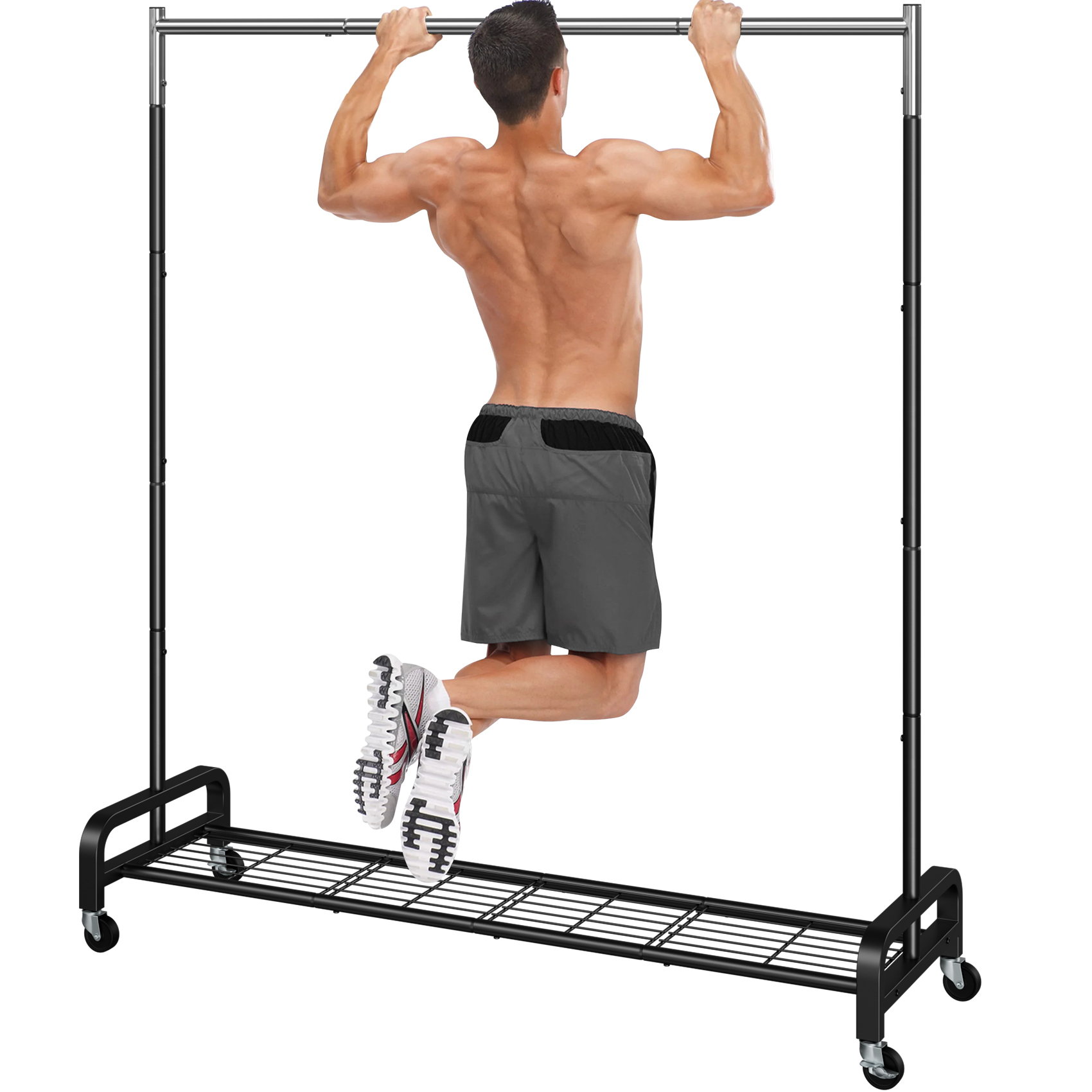 Ktaxon Heavy Duty Rolling Garment Rack Portable Closet System Double ...