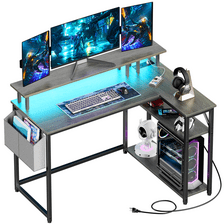Two Person Desk with LED Light, 83.7 Inch Computer Office Double Desk ...