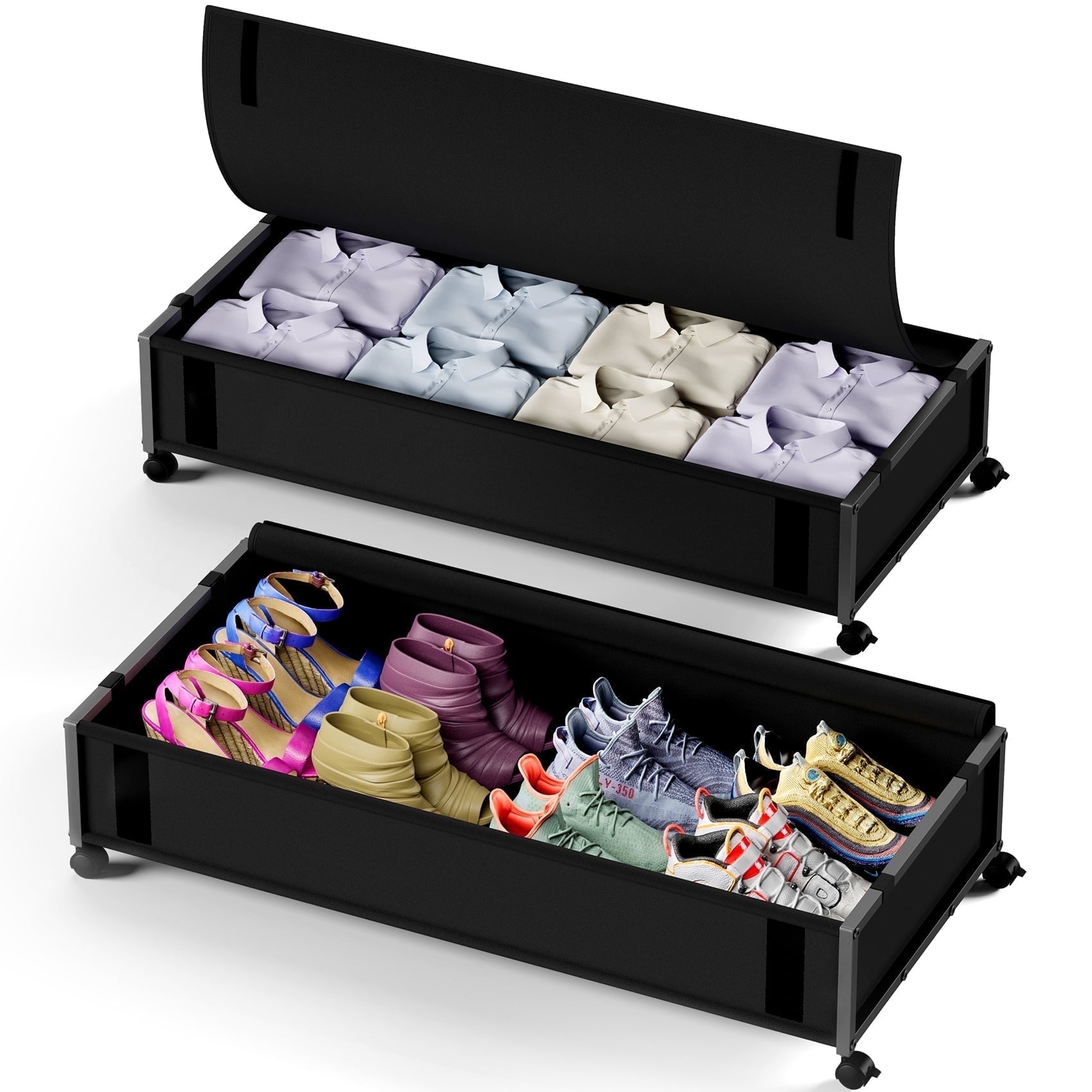 JOZ 2-Pc Under Bed Rollers - Black Metal Storage Containers for Dorms ...