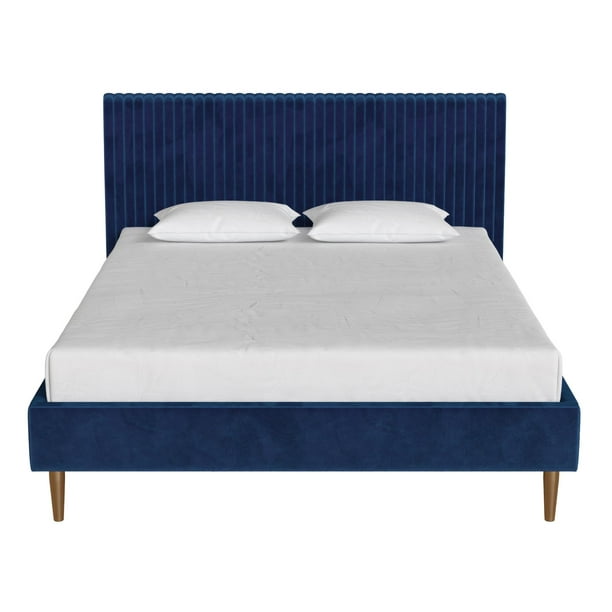 Mr. Kate Daphne Upholstered Bed with Vertical Channel Tufted Headboard, Queen, Blue Velvet ...